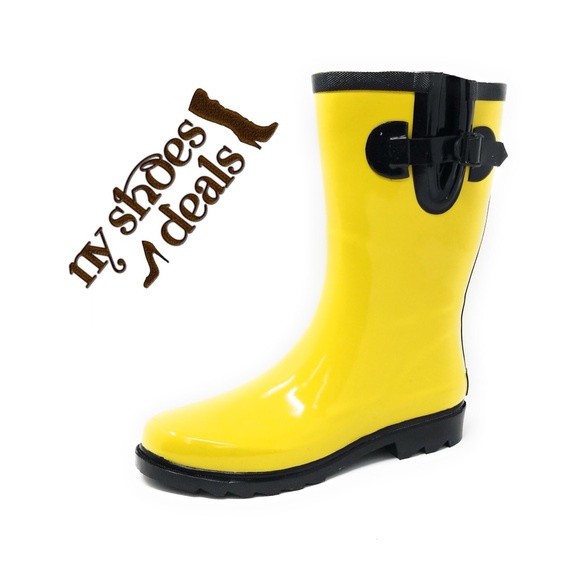 Forever Young | Shoes | Women Waterproof Yellow Rubber Rain Boots ...